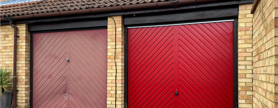 Garador Steel Chevron Canopy Up & Over Garage Door Finished in Ruby Red